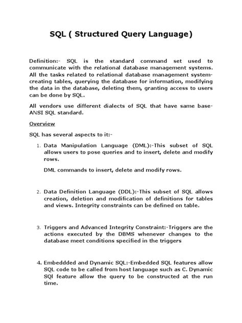 sql structured query language pdf sql databases