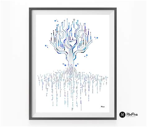 Abstract Tree With Binary Code Roots Watercolor Print Computer Etsy