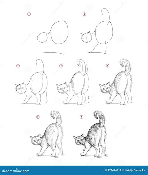 Page Shows How To Learn To Draw Sketch A Standing Cat Pencil Drawing Lessons Educational Page