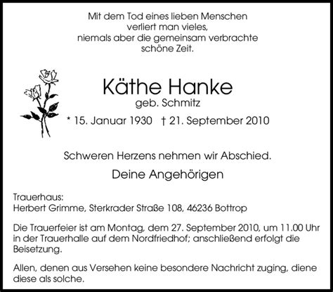 Traueranzeigen Von Käthe Hanke Trauer In Nrwde