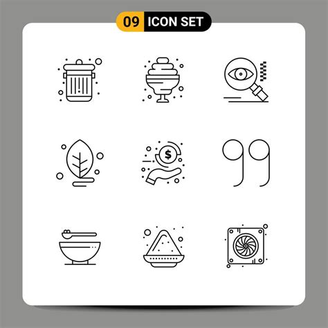 User Interface Pack Of 9 Basic Outlines Of Payment Hand View Coin Leaf Editable Vector Design