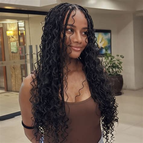 2 Goddess Braids Natural Hair 12 Inch 3x Box Braids With Curly Ends