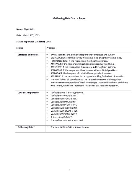 dat 223 gathering data assignment status report docu gathering data