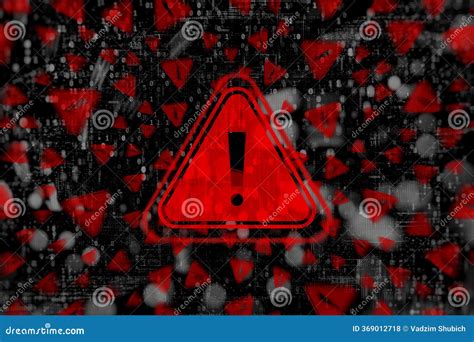 Cybersecurity Warning With Red Warning Symbol With Digital Glitch And Binary Code. Concept Of ...