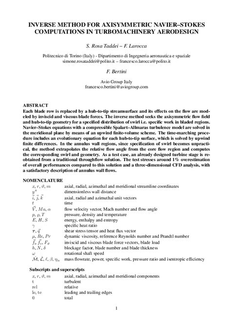 Pdf Inverse Method For Axisymmetric Navier Stokes Computations In Turbomachinery Aerodesign