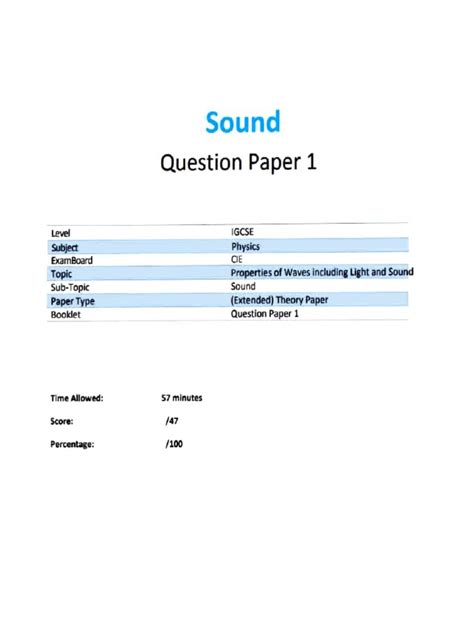 Igcse Cie Sound P1 Download Free Pdf Sound Frequency