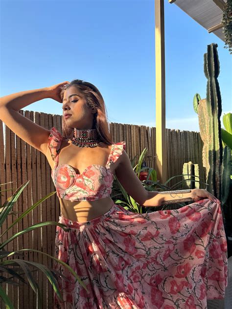 Bella Pink Printed Cotton Top And Skirt Set Old Marigold