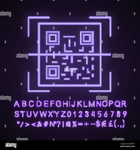 Qr Code Scanner Neon Light Icon Quick Response Code Matrix Barcode Scanning App Glowing Sign