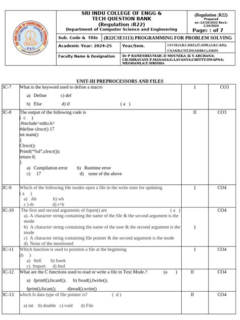cse pps question bank 24 25 for mid2 pdf time complexity