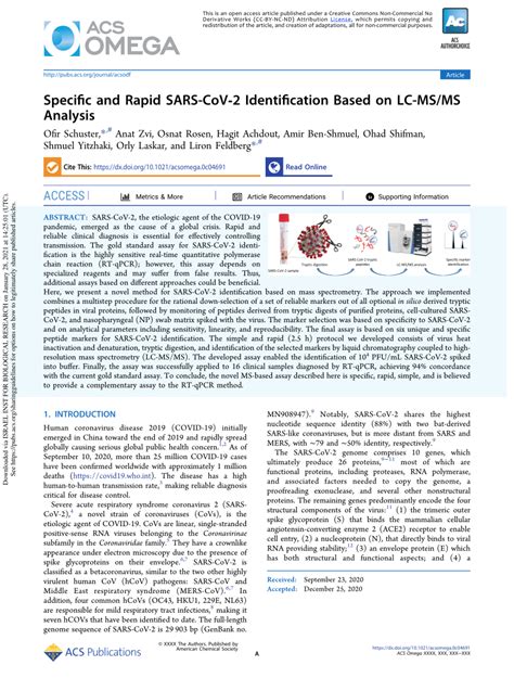 Pdf Specific And Rapid Sars Cov 2 Identification Based On Lc Ms Ms