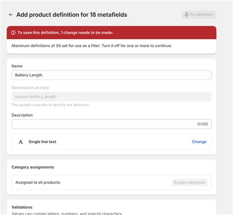 Metafield Definition Filter Limitation Custom Data Shopify