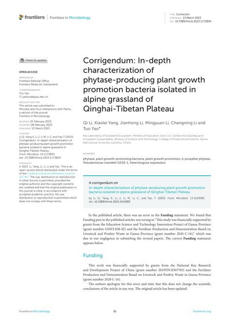 Pdf Corrigendum In Depth Characterization Of Phytase Producing Plant