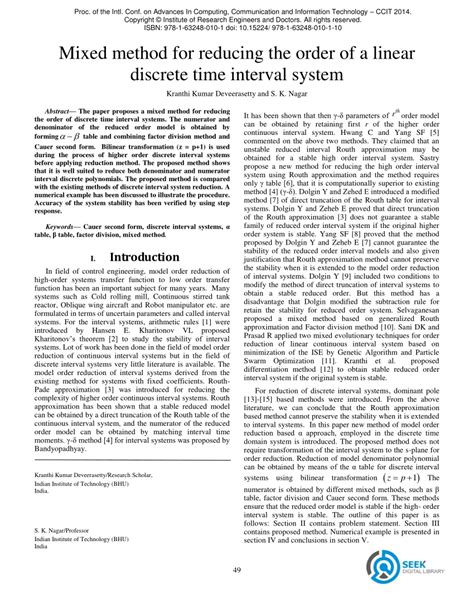 pdf mixed method for reducing the order of a linear discrete time