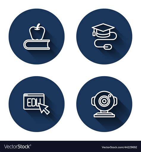 Set Line Book With Apple Graduation Cap Mouse Vector Image