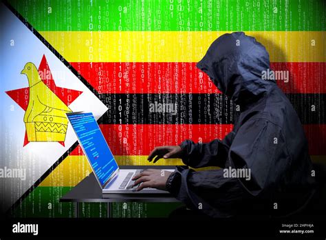 Anonymous Hooded Hacker Flag Of Zimbabwe Binary Code Cyber Attack