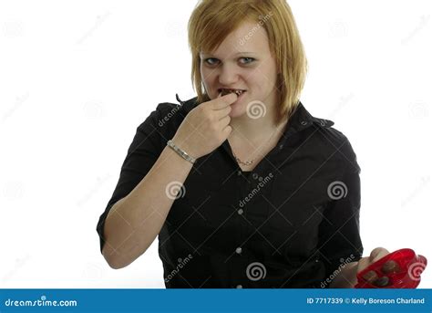 Pretty Girl Bites Into A Chocolate Stock Image Image Of Love Adult