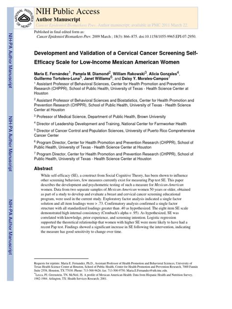 development and validation of a cervical cancer screening self efficacy
