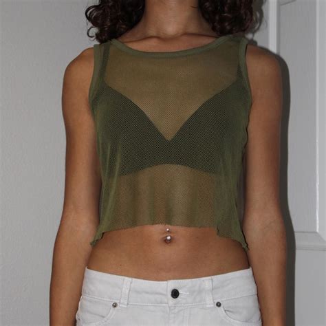 Green Mesh Crop Top Womens Small No Tag Depop