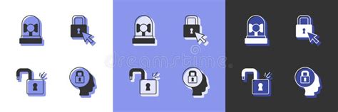 Set Lock Ringing Alarm Bell Open Padlock And Icon Vector Stock Vector Illustration Of Sound