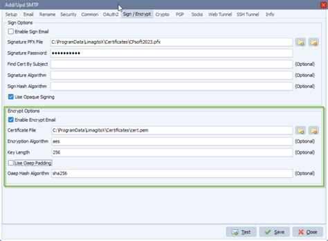 how to send encrypted emails using a public key