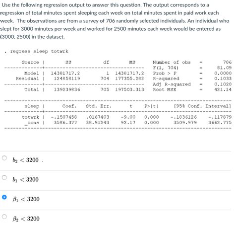 solved use the following regression output to answer this