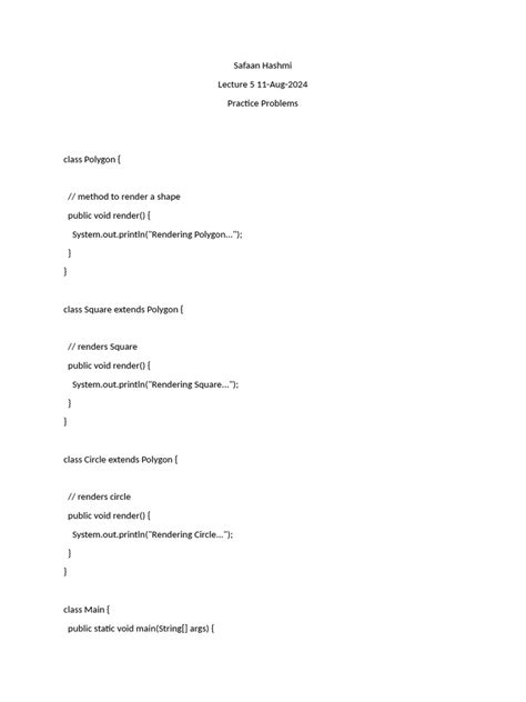 Java Lecture 6 12 Aug Polymorphism Pdf