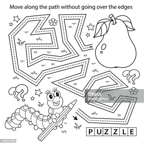 필기 연습 시트 간단한 교육 게임 또는 미로 색칠하기 배와 만화 애벌레의 개요 아이들을위한 색칠하기 책 0명에 대한 스톡 벡터