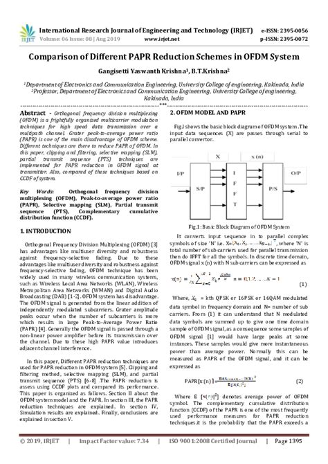 Pdf Irjet Comparison Of Different Papr Reduction Schemes In Ofdm System