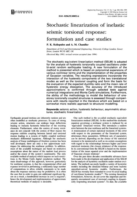 Pdf Stochastic Linearization Of Inelastic Seismic Torsional Response