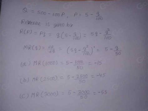 solved 7 assume that a demand equation is given by q 500 100p find