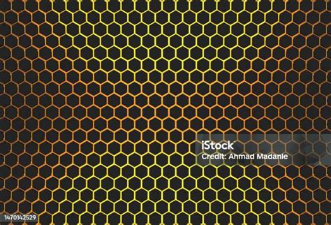 노란 빛 3d 그림 렌더링이 있는 육각형 검정색 배경은 디자인 비즈니스 디자인 모든 디자인 등을 위한 렌더링입니다 0명에 대한