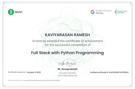kaviyarasan r on linkedin fullstackdevelopment python guvi