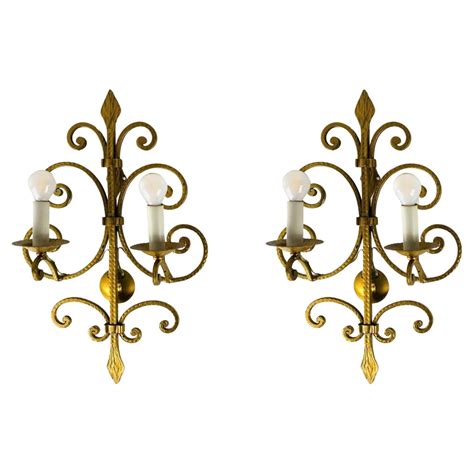 19th Century French Pair Of Antique Large Wrought Iron Wall Sconces For