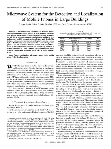 Pdf Microwave System For The Detection And Localization Of Mobile