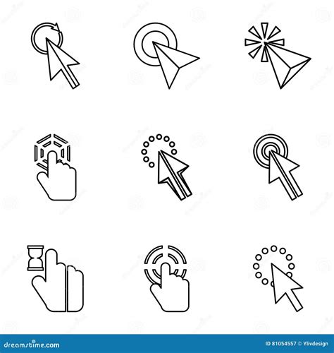 Pointer Icons Set Outline Style Stock Vector Illustration Of