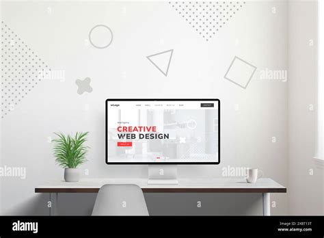Web Design Studio Presentation On Modern Computer Display On Work Desk Accompanied By Coffee