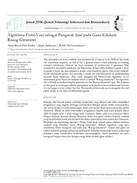 Pdf Algoritma Fisher Yates Sebagai Pengacak Soal Pada Game Edukasi Pdf Algoritma Fisher Yates Sebagai Pengacak Soal Pada Game Edukasi
