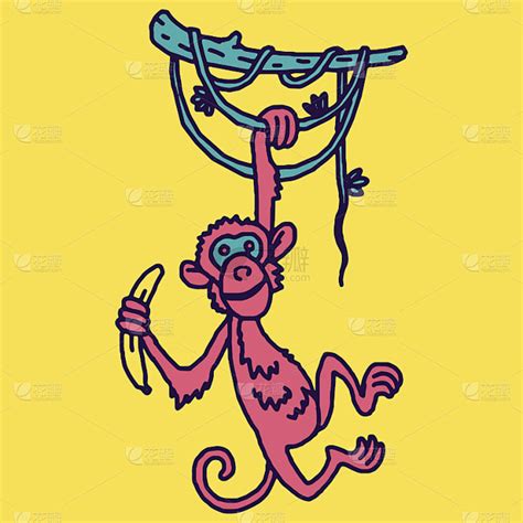 可爱的小猴子挂在树上