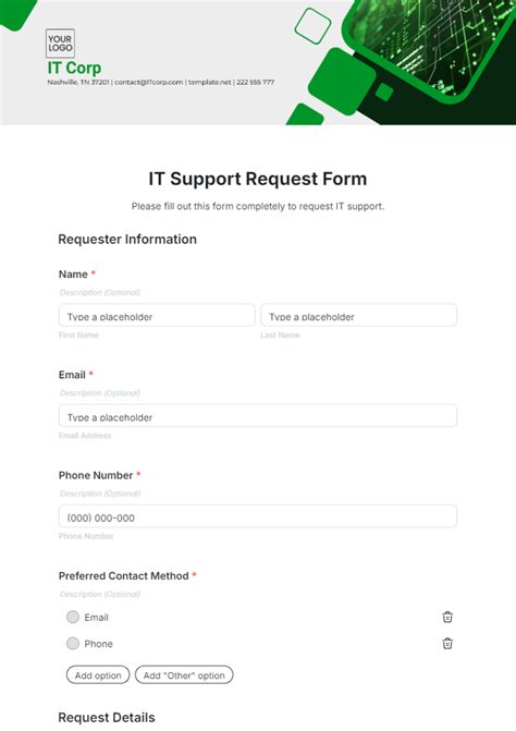 Free It Support Request Form Template To Edit Online