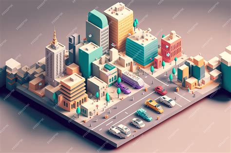 Paysage Urbain Moderne Fond Blanc Coloré Paysage Urbain 3d Isométrique Illustration Ia