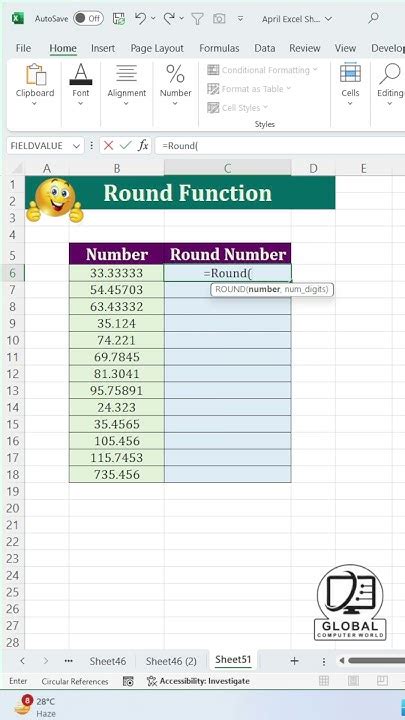Rounding Number In Excel Using Round Function Excel Exceltips