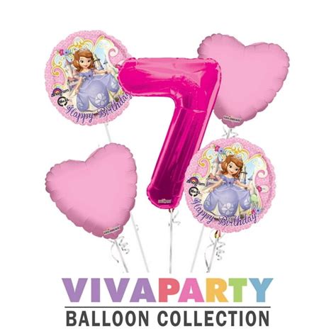Sofia The First Balloon Bouquet 5 Pc 7th Birthday Hotpink Number 7 Jumbo Balloon