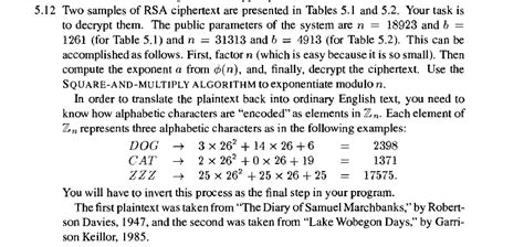 Two Samples Of Rsa Ciphertext Are Presented In Tables