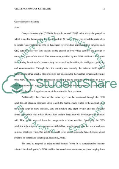 Geosynchronous Satellite Assignment Example Topics And Well Written