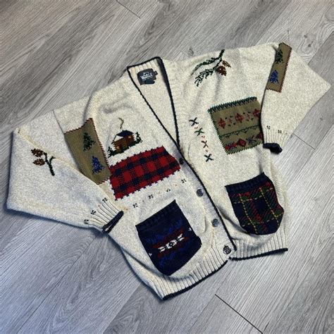 Womens Vintage 90s Holiday Cozy Cardigan Sweater Depop