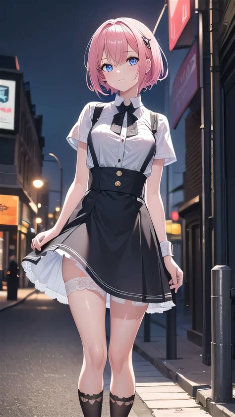 A Woman In A Short Skirt And A White Shirt Is Walking Down The Street