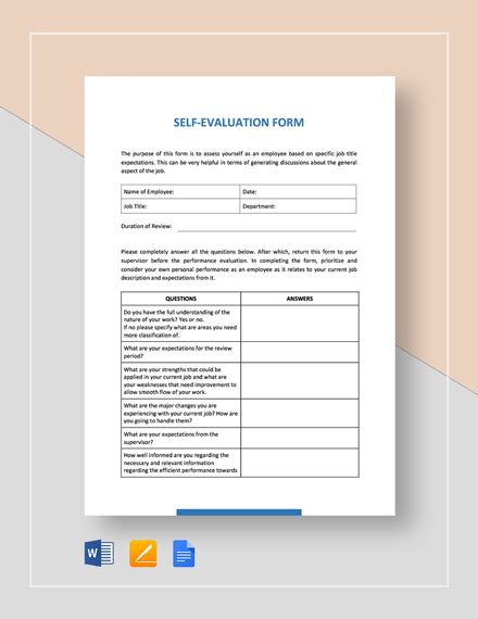 How To Create A Self Evaluation Form Free Math Worksheet Printable
