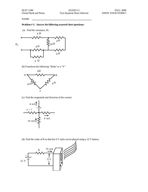 Electrical Circuits I 4 Problems Exam To Solve Elet 1300 Docsity