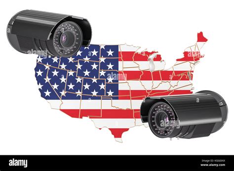 Surveillance And Security System Concept In Usa 3d Rendering Isolated On White Background Stock