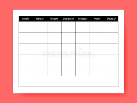 Undated Monthly Calendar Template Isolated On Red Background Vector